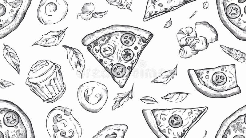 Hand-Drawn Pizza Doodles Seamless Pattern for Creative Designs Stock ...