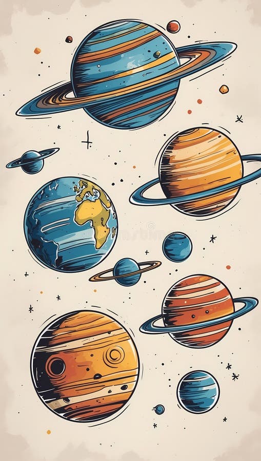 Hand-drawn Planets and Space Elements Float Against a Light Backdrop ...