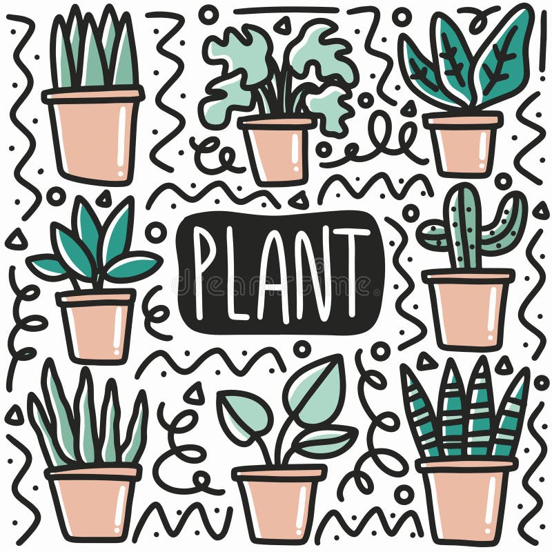 Hand Drawn Plant Doodle Set Stock Vector - Illustration of logo ...