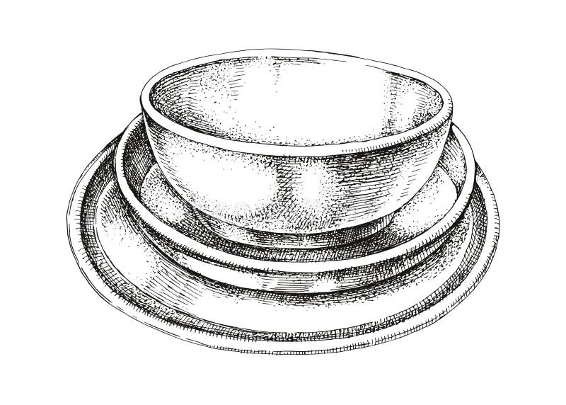 Hand Drawn Plates Set Vector Stock Illustration - Illustration of empty ...