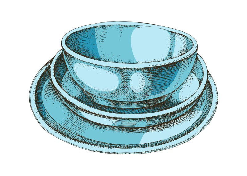 Hand Drawn Plates Set Vector Stock Illustration - Illustration of ...