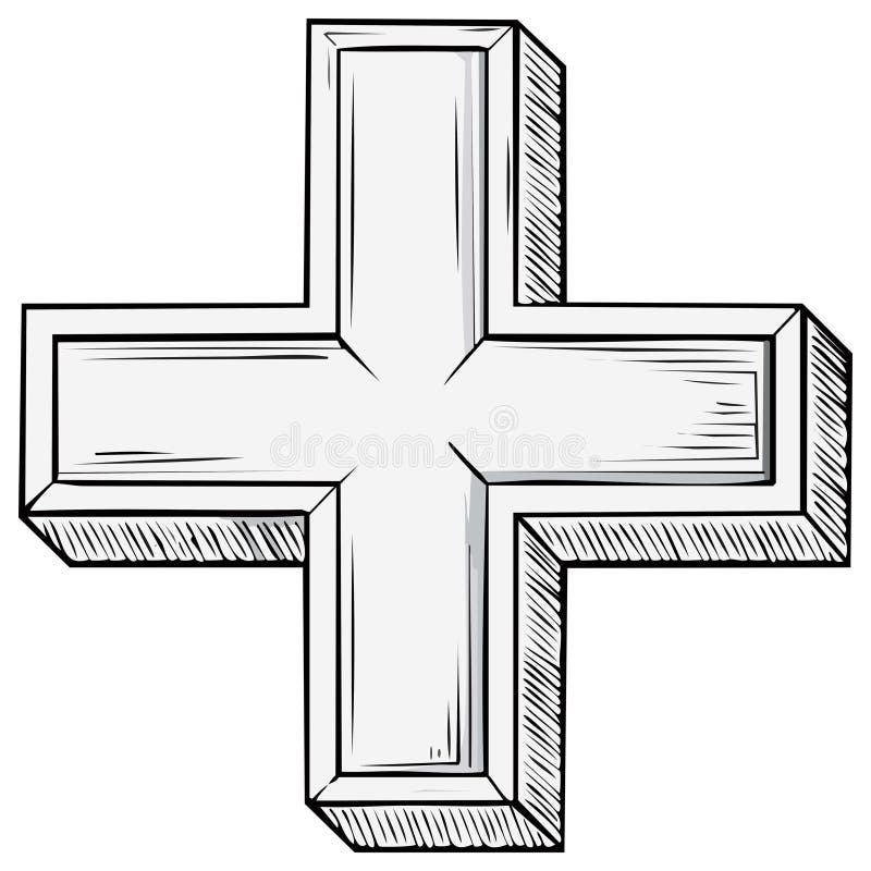 Hand Drawn Plus Sign in a 3D Comic Book Style Vector Illustration Stock ...