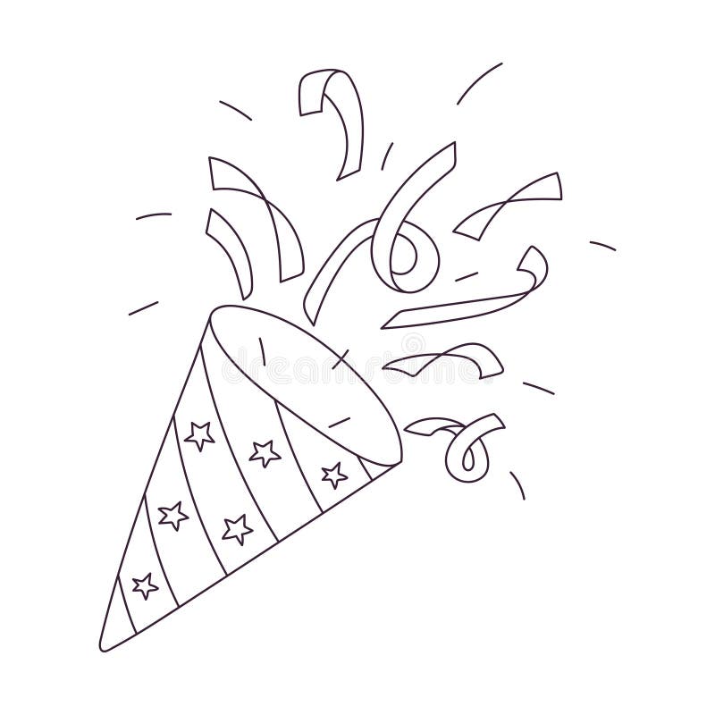 Hand Drawn Poppers With Confetti And Ribbons Festive Celebration Decorative Element Stock