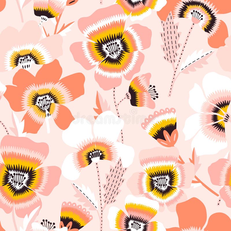 Hand Drawn Poppies Floral Seamless Pattern. Botanical Texture for ...
