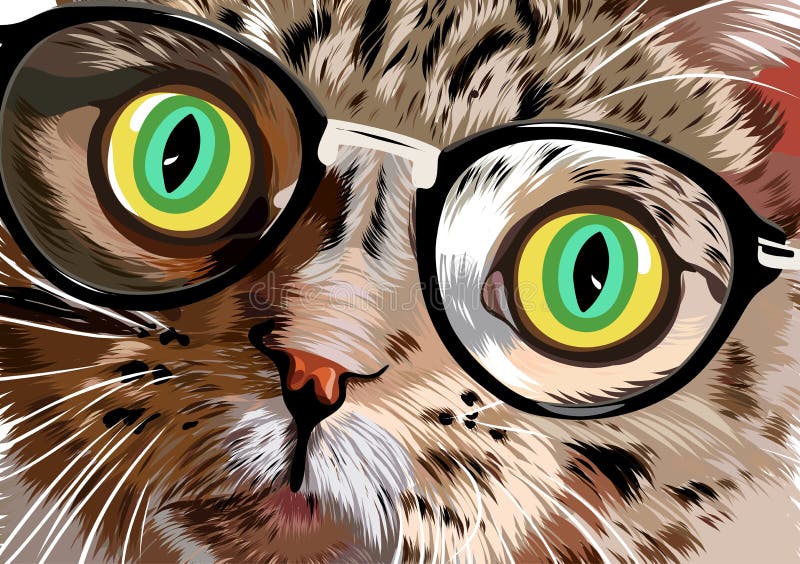 Hand Drawn Portrait of Cat with Glasses. Vector Stock Vector ...