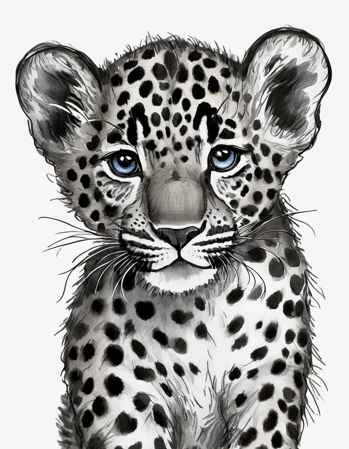 Hand Drawn Portrait of a Cute Leopard Cub. Stock Illustration ...