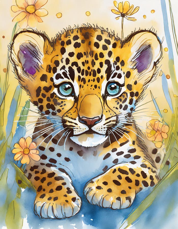Hand Drawn Portrait of a Cute Leopard Cub. Stock Illustration ...