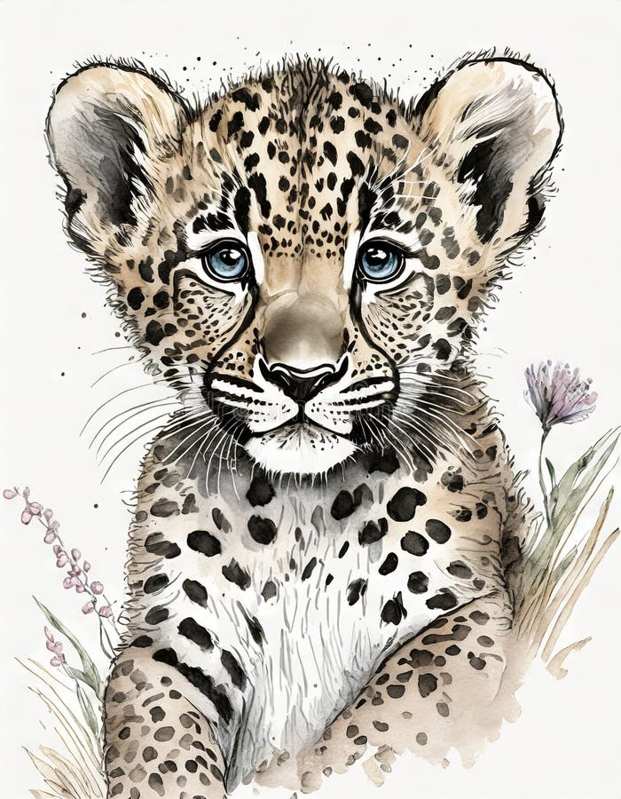 Hand Drawn Portrait of a Cute Leopard Cub. Stock Illustration ...