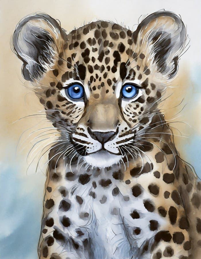 Hand Drawn Portrait of a Cute Leopard Cub. Stock Illustration ...