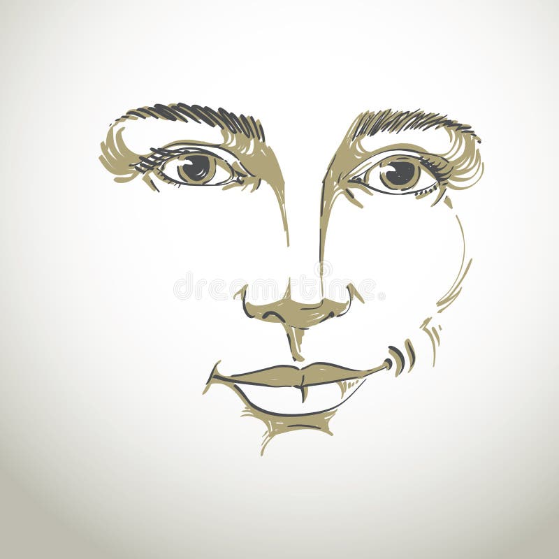 Hand Drawn Portrait Of White Skin Flirting Woman Face Emotions Stock