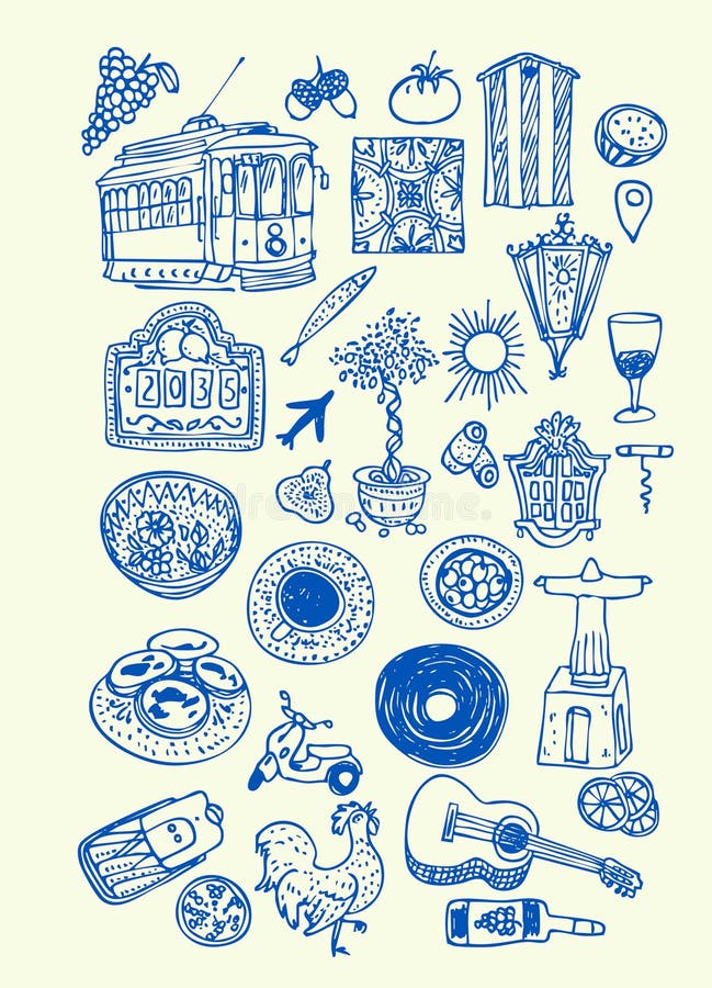 A Hand-drawn Portuguese Icons Illustration Stock Illustration ...