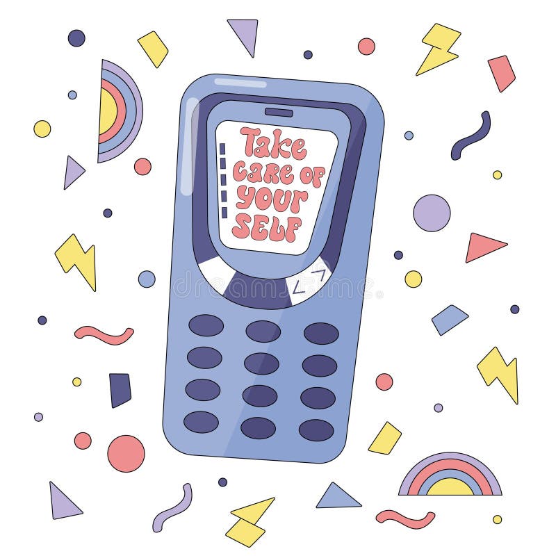 Hand Drawn Poster with Retro Cell Phone and Motivational Message. Take ...