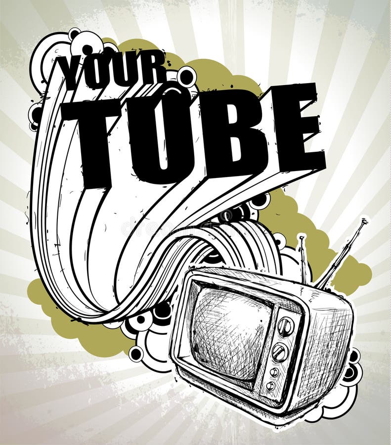 Hand-drawn Poster with Retro TV Set Stock Vector - Illustration of ...