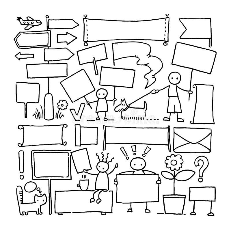 Hand Drawn Posters, Billboards and Peoples with Banners. Stock ...