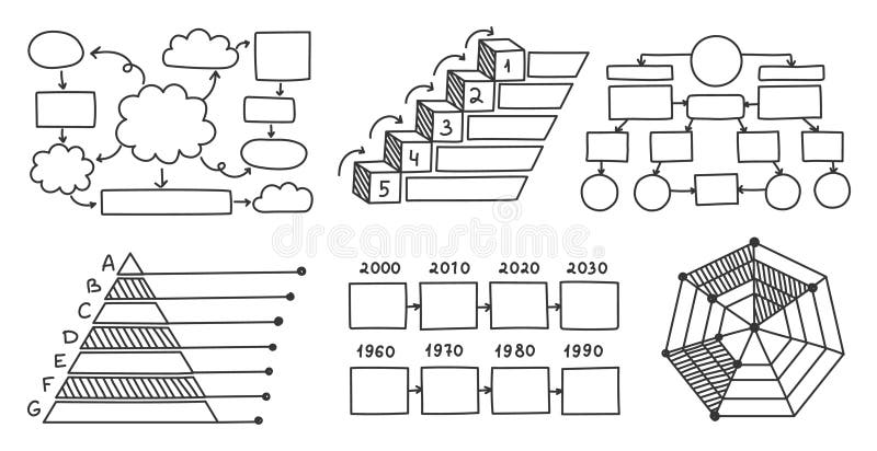 Hand Drawn Presentation Charts. Sketch Business Step, Pyramid and ...