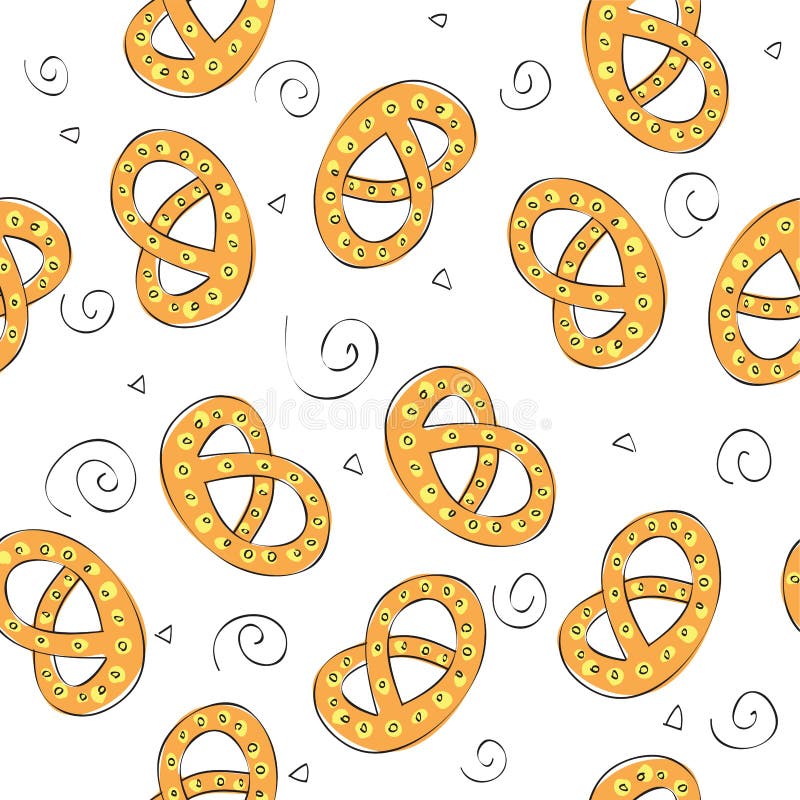 Hand Drawn Pretzel - Seamless Pattern Stock Vector - Illustration of ...