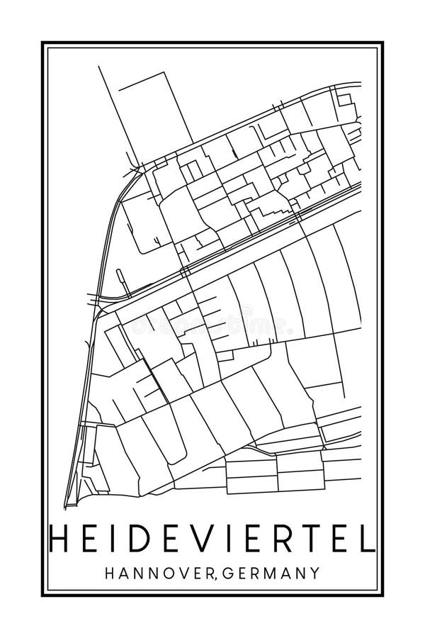 Hand Drawn Poster Print Road Map of Borough HEIDEVIERTEL of the German ...