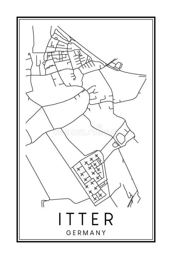 Hand Drawn Poster Print Road Map of Borough ITTER of the German City of ...