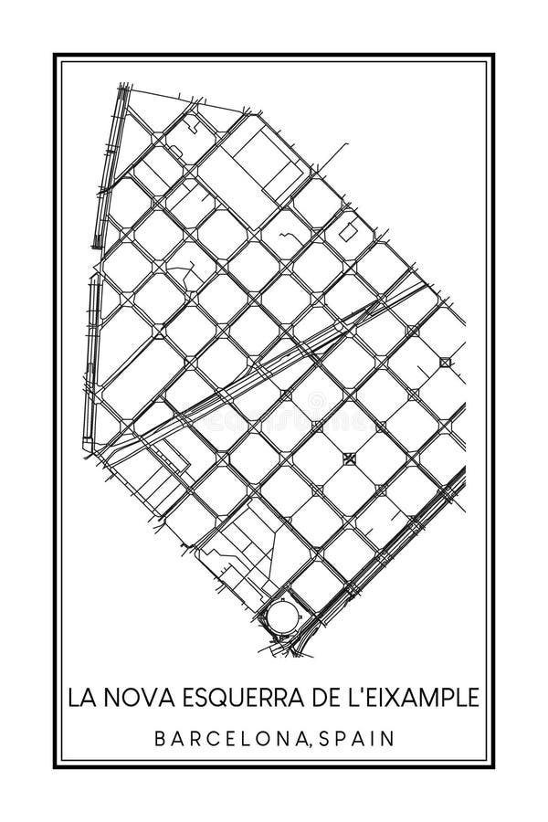 Hand Drawn Poster Print Road Map of Borough LA NOVA ESQUERRA DE L ...