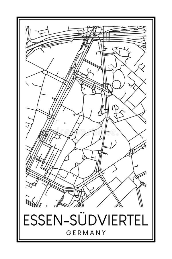 Hand Drawn Poster Print Road Map of Borough SÜDVIERTEL of the German ...