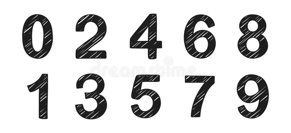 Hand Drawn Printed Black Numbers, Mathematics and Numbers Vector Stock ...