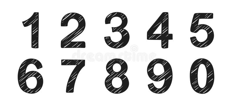 Hand Drawn Printed Black Numbers, Mathematics and Numbers Vector Stock ...