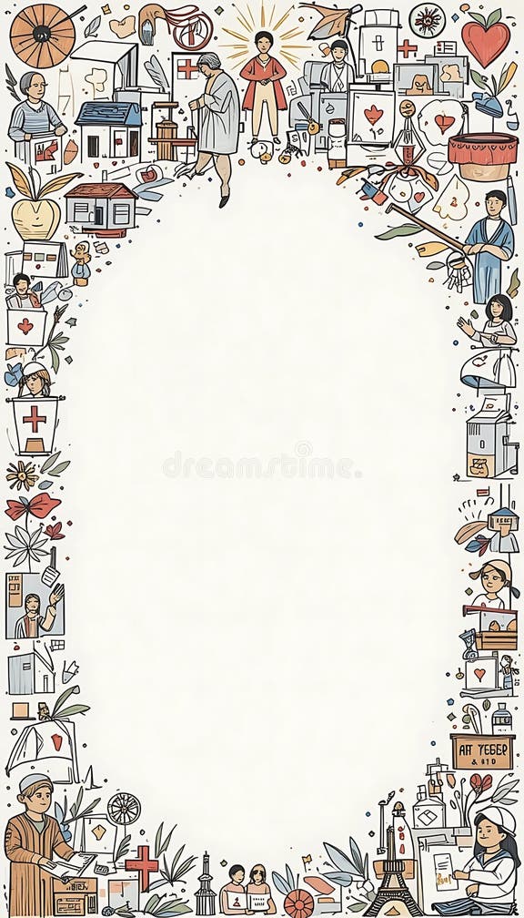 Hand Drawn Professions Border with Blank Space for Text Invitation ...