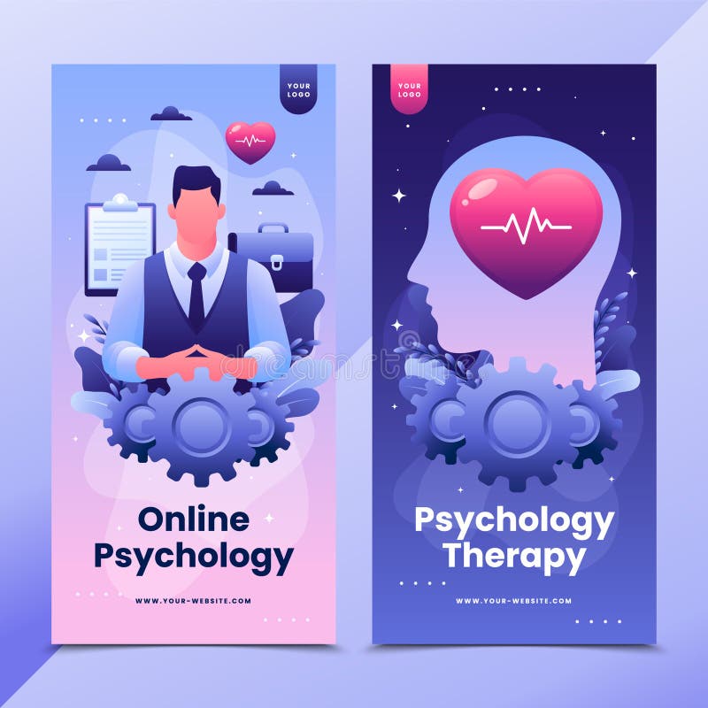 Hand Drawn Psychology Concept Banner Set Stock Illustration ...