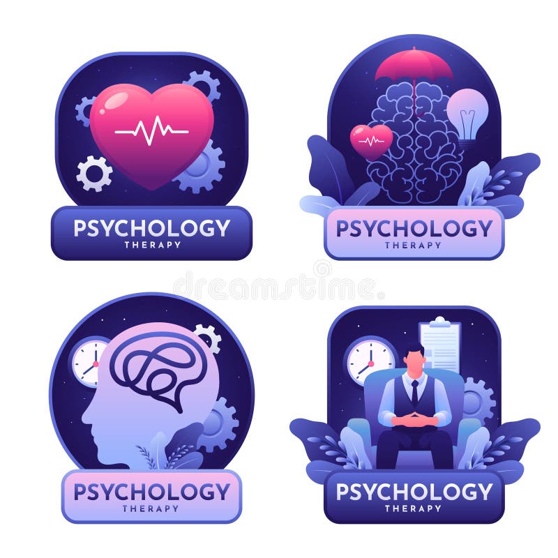 Hand Drawn Psychology Concept Emblem Set Stock Illustration ...