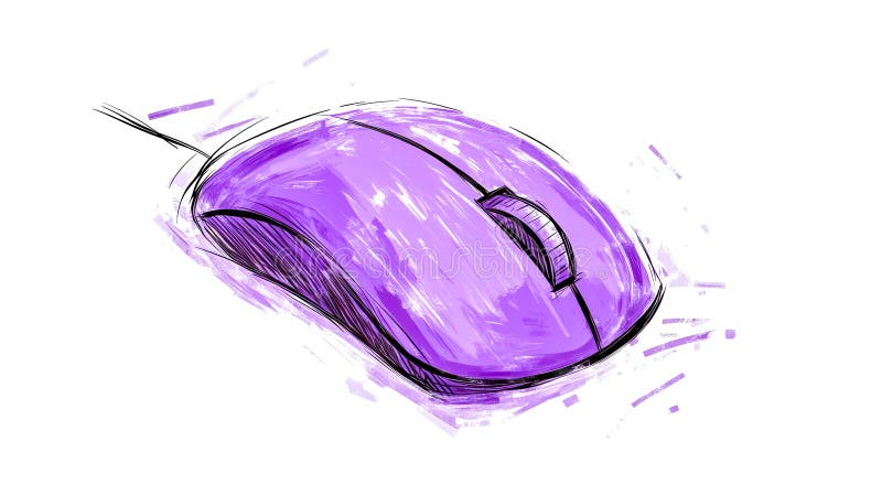 Purple Hand Drawn Computer Mouse Icon Connecting To Digital World Stock ...