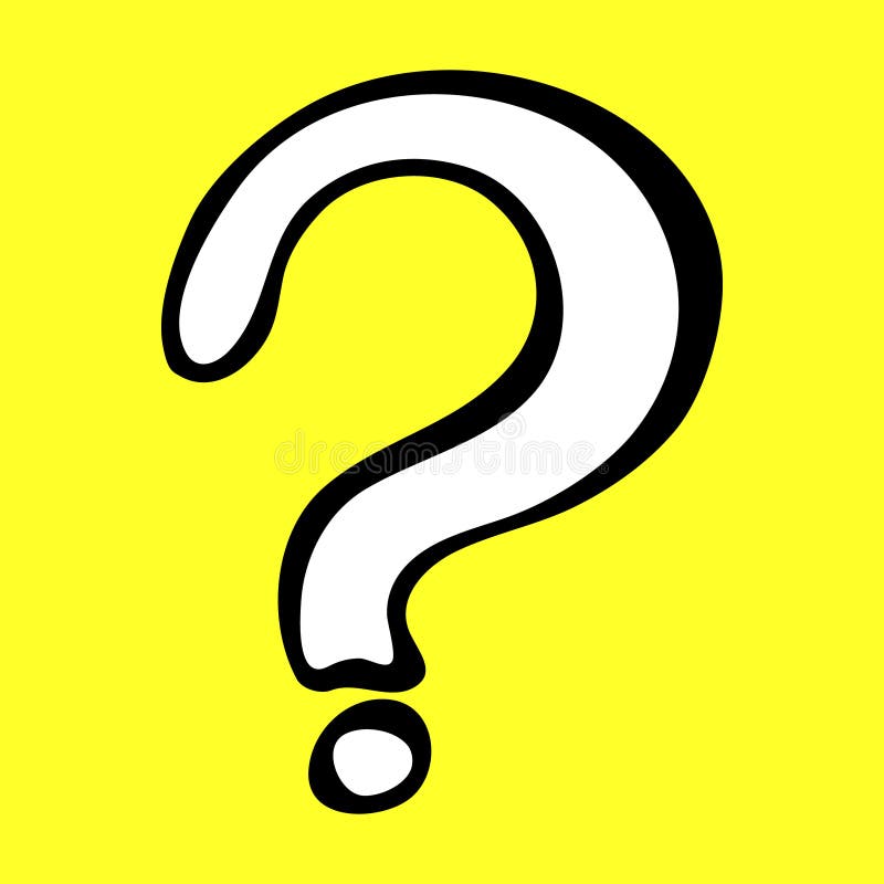 Hand-drawn Question Mark, Black and White Illustration on Yellow ...