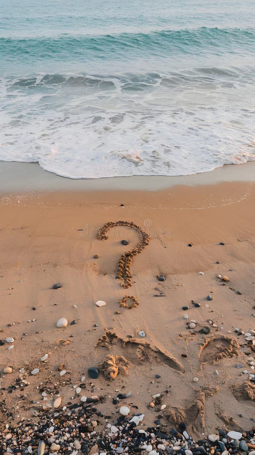 Hand Drawn Question Mark on Sandy Beach Near the Waters Edge Stock ...