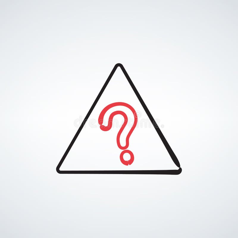 Hand Drawn Question Mark in Warning Triangle. Linear Icon with Thin ...