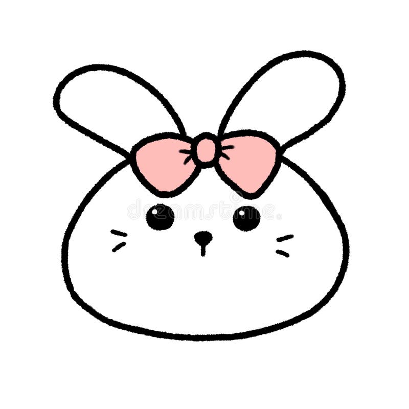 Hand-drawn Rabbit with Pink Ribbon in Doodle Style Stock Illustration ...