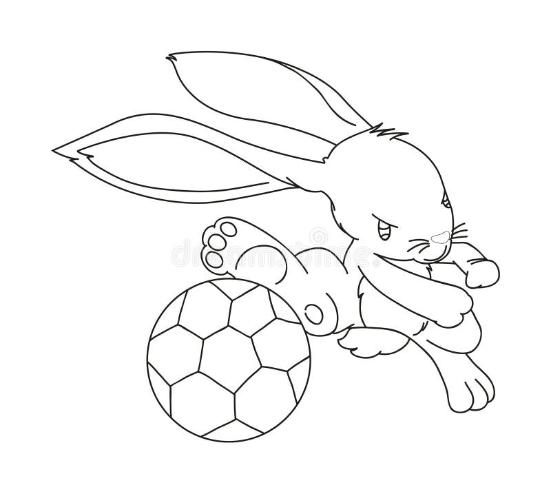 Hand Drawn Rabbit Playing Football Stock Vector - Illustration of ...