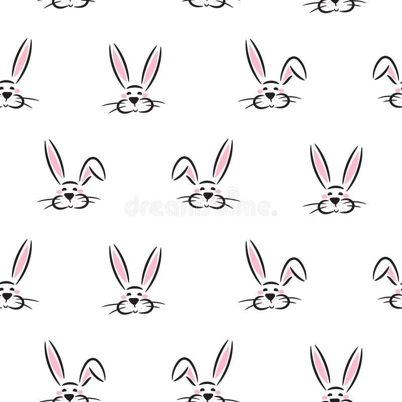 Hand Drawn Rabbits Seamless Vector Pattern. Stock Vector - Illustration ...
