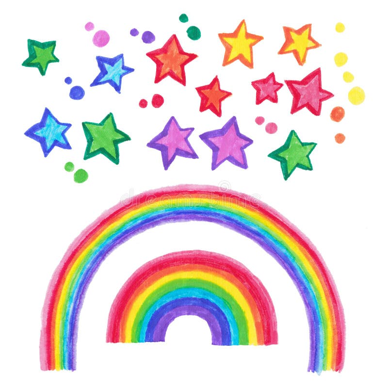 Hand Drawn Rainbow and Stars Doodle Set. Stock Illustration ...