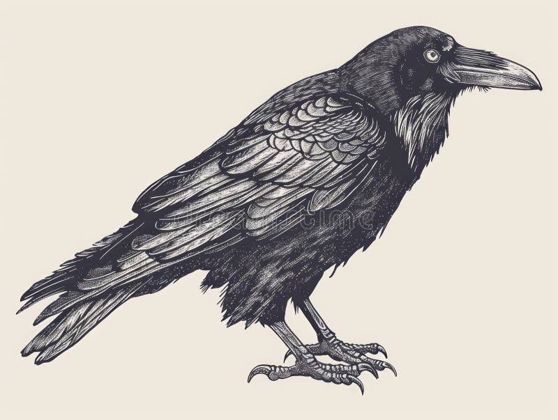 Hand Drawn Raven. Illustration of a Crow. Hand Drawn Raven Stock ...