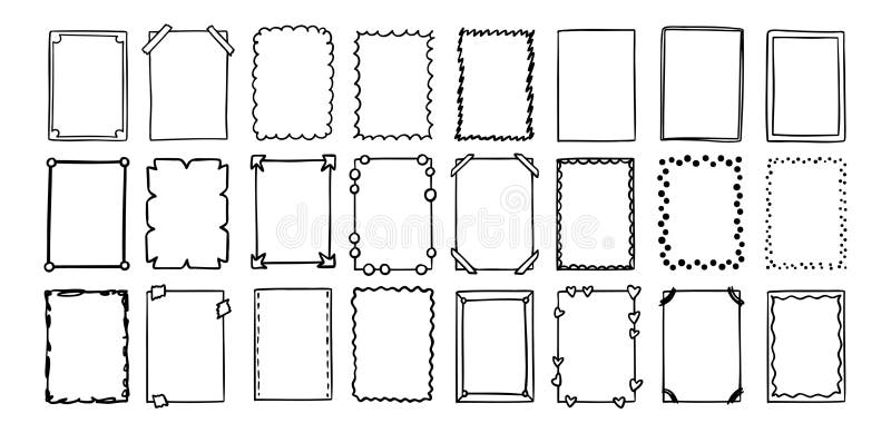 Hand Drawn Rectangle Frame Doodle Vertical. Line Style Empty Drawing ...