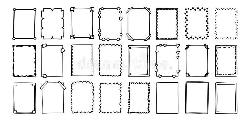 Hand Drawn Rectangle Frame Doodle Vertical. Line Style Empty Drawing ...