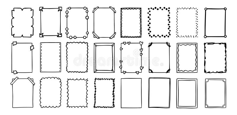 Hand Drawn Rectangle Frame Doodle Vertical. Line Style Empty Drawing Textbox Stock Illustration ...