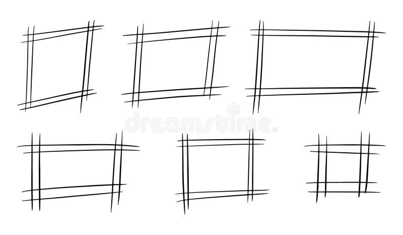 Hand Drawn Rectangle Frame Set. Doodle Sketch by Pencil. Simple Line ...