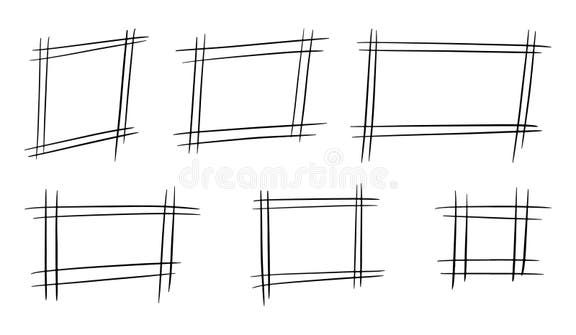 Hand Drawn Rectangle Frame Set. Doodle Sketch by Pencil. Simple Line ...