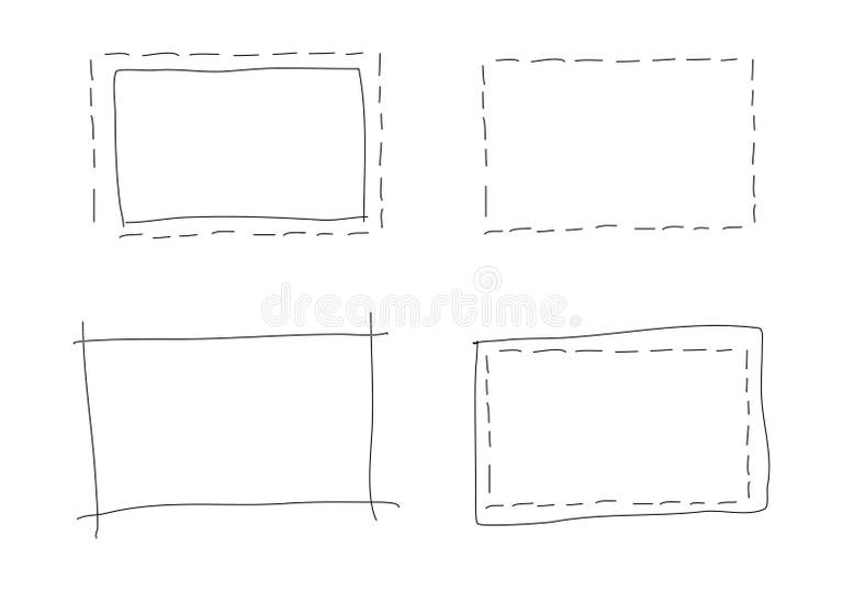 Hand Drawn Rectangle Frames. Lined Borders. Set of Simple Doodle ...