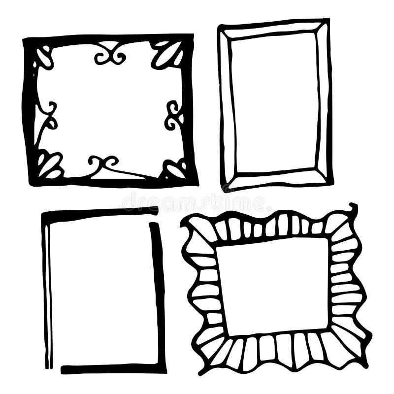 Hand Drawn Rectangle Frames Set Stock Vector - Illustration of doodle ...