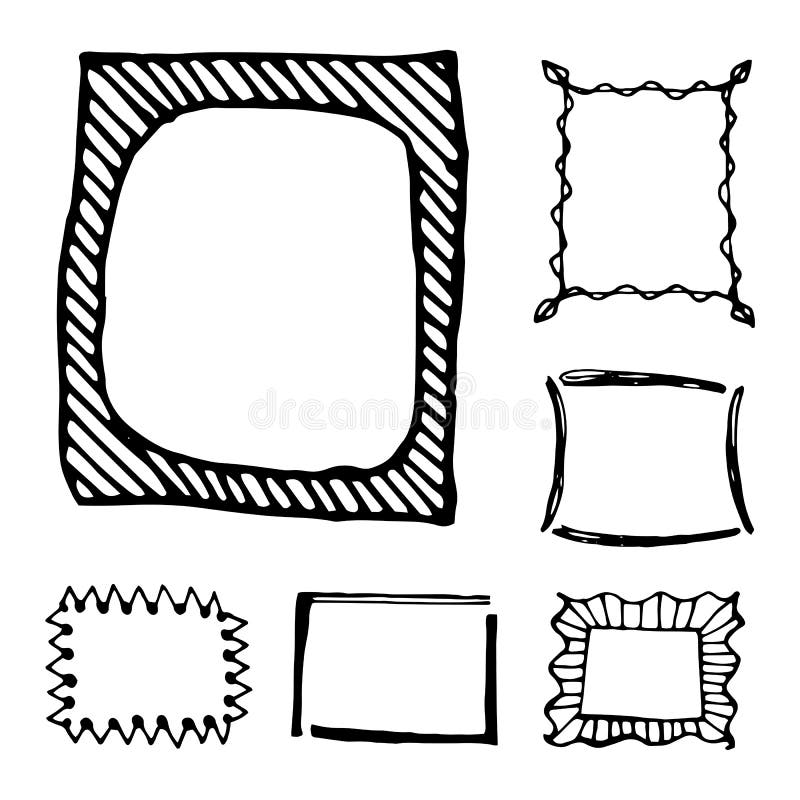 Hand Drawn Rectangle Frames Set Stock Vector - Illustration of line ...