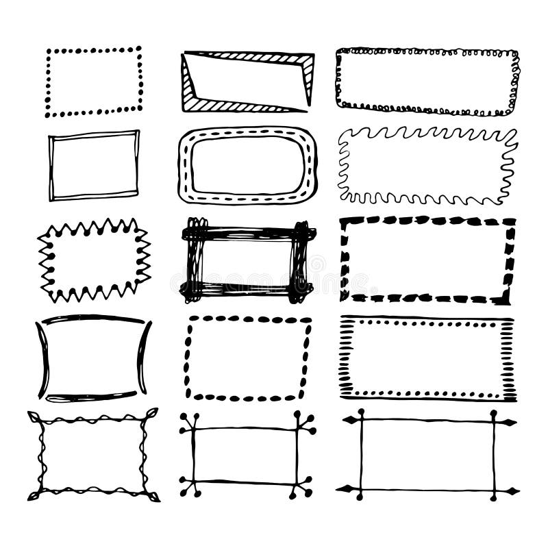 Hand Drawn Rectangle Frames Set Stock Vector - Illustration of outline ...
