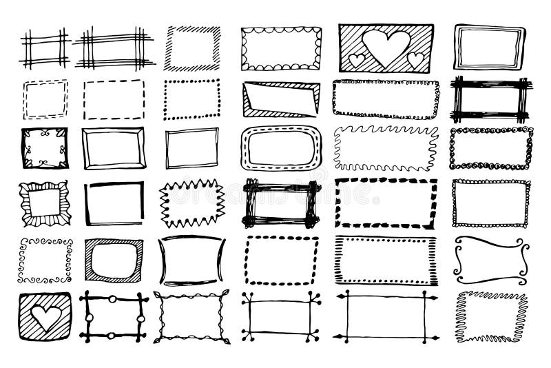 Hand Drawn Rectangle Frames Set Stock Vector - Illustration of ...