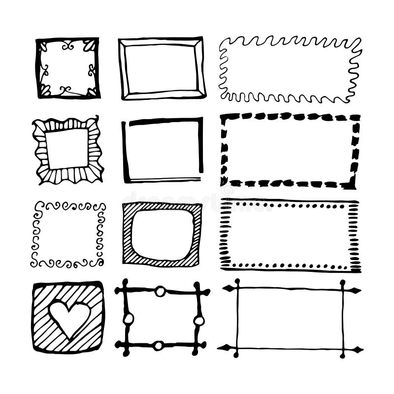 Hand Drawn Rectangle Frames Set Stock Vector - Illustration of doodle ...