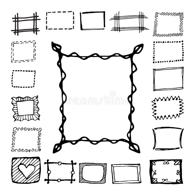Hand Drawn Rectangle Frames Set Stock Vector - Illustration of empty ...